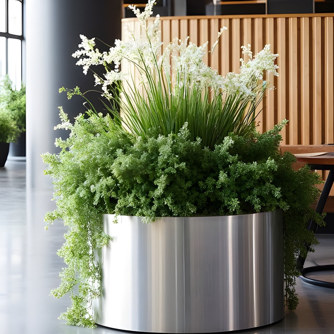 Round Planter Pots. Outdoor, Indoor. Round Metal Plant Pot, Fiberglass ...