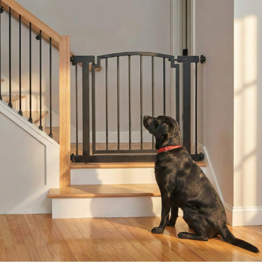 Stylish No Drill Dog Gate for Stairs. Easy Install Strong Stair Pet ...