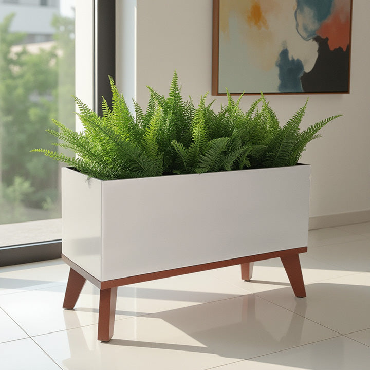 Madeira. Large MCM Indoor Planter w/ Wood Base. Aluminum Rectangle 30 ...