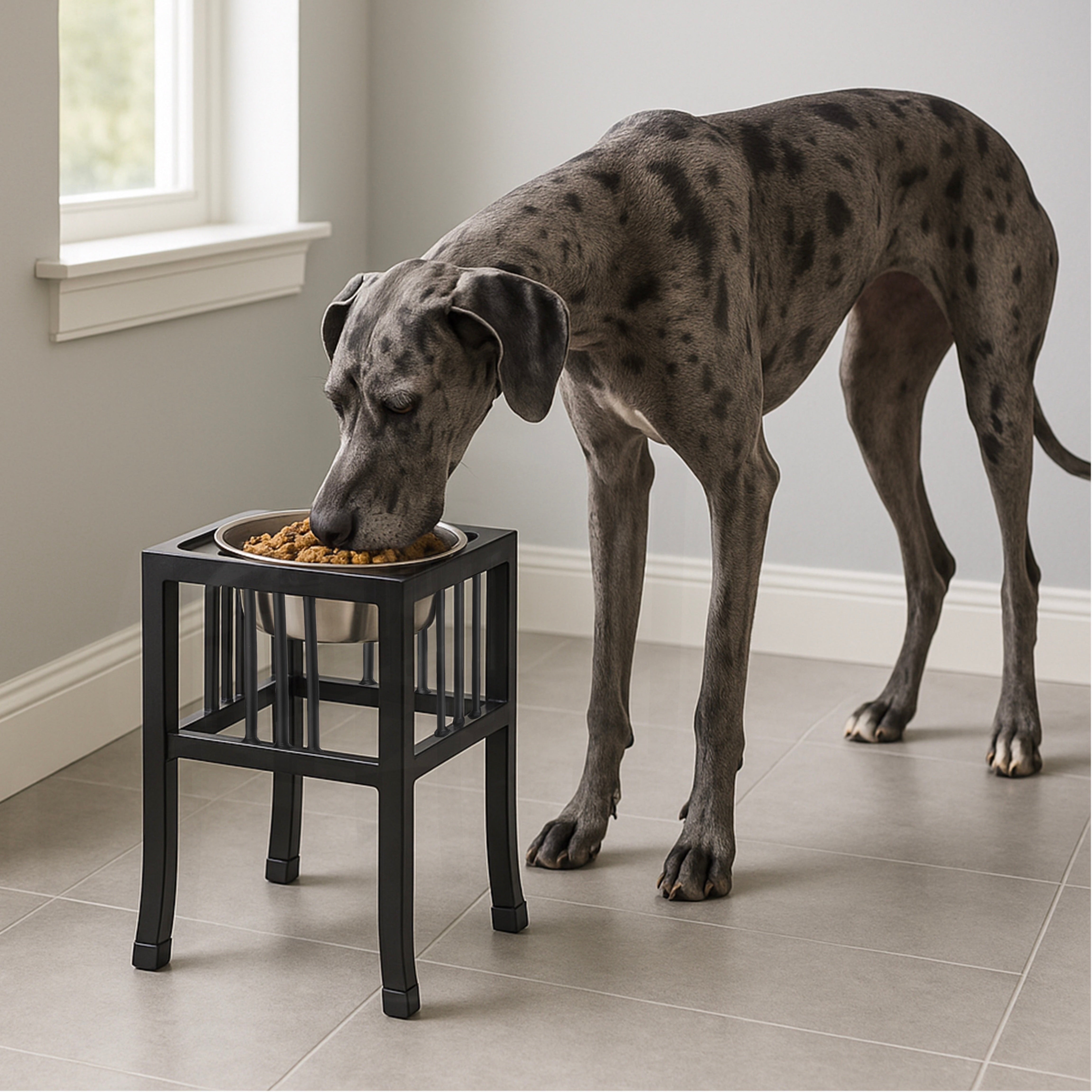 Modern Elevated Single Dog Bowl w/ Stand, Large Dog. Raised Stainless ...
