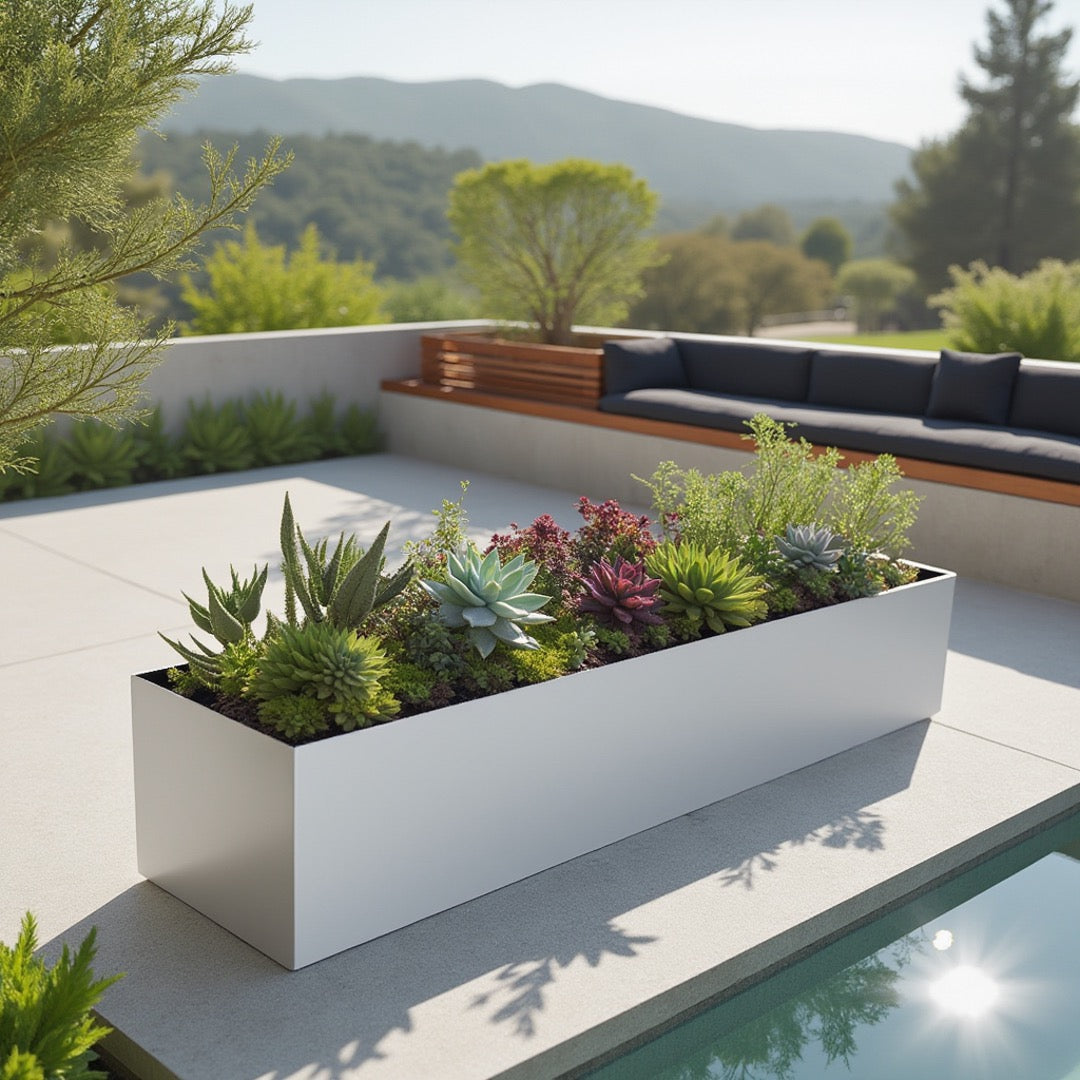 Modern Silver Metal, Long Trough, Window Box Planter Box. 36", Indoor ...