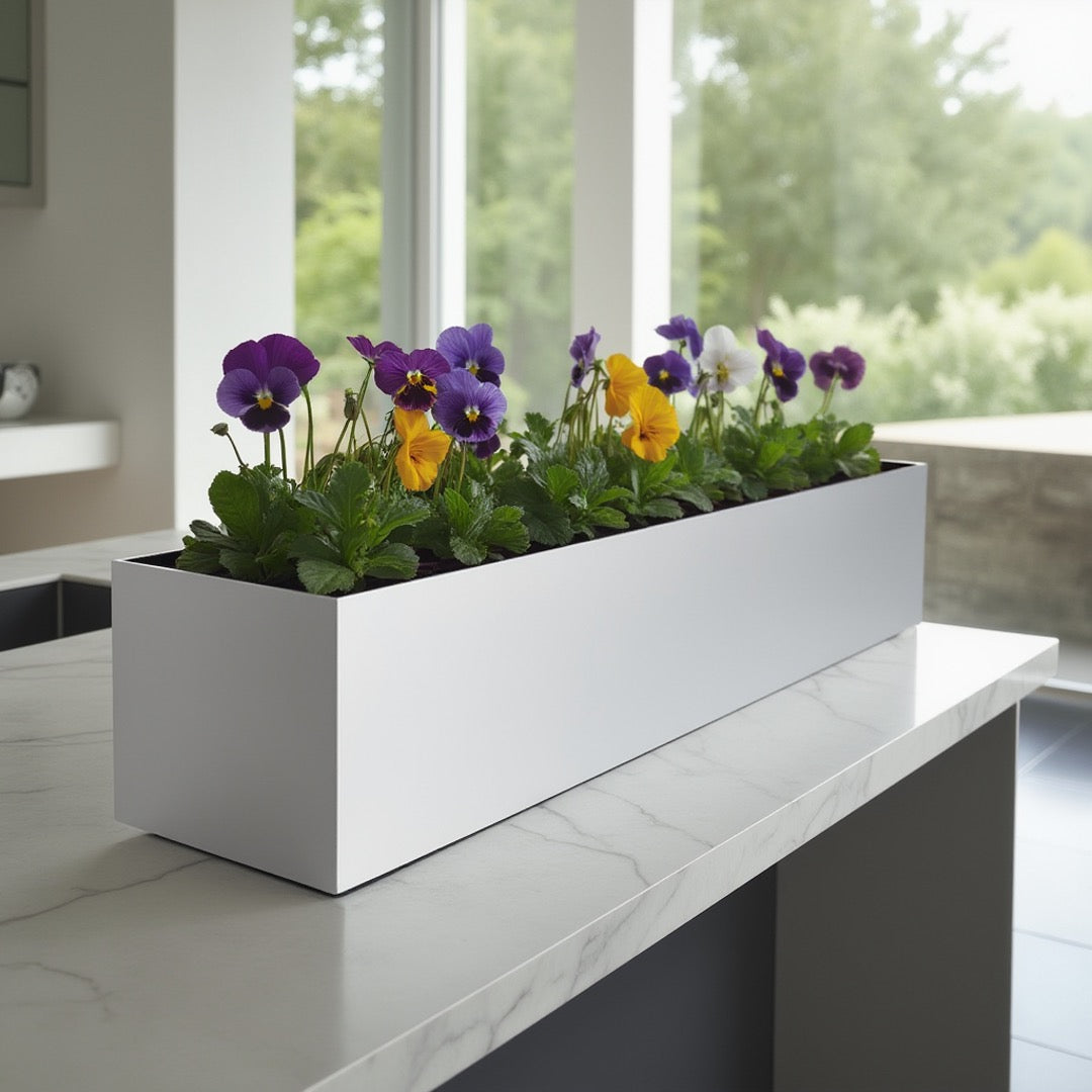 Modern Silver Metal, Long Trough Planter Box. 36" for Indoor or Outdoor ...