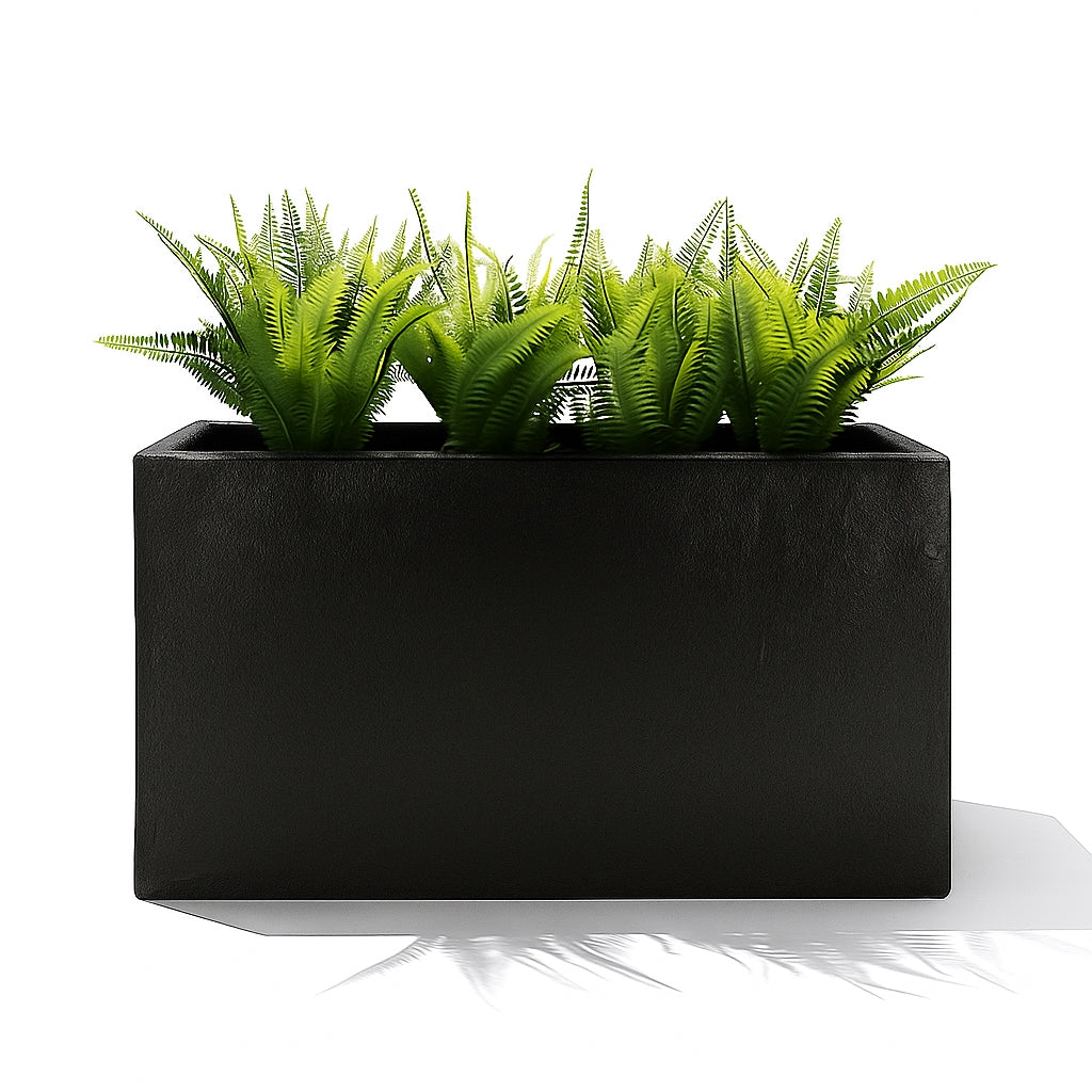 faux plants in rectangular planter